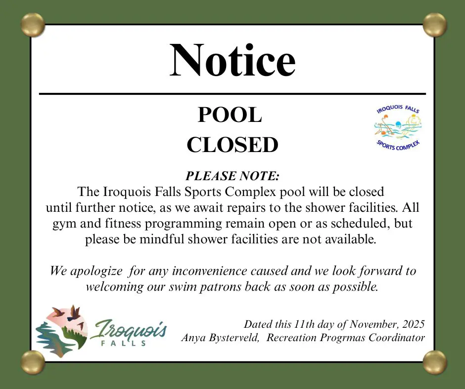 Notice of Pool Closure | Town of Iroquois Falls