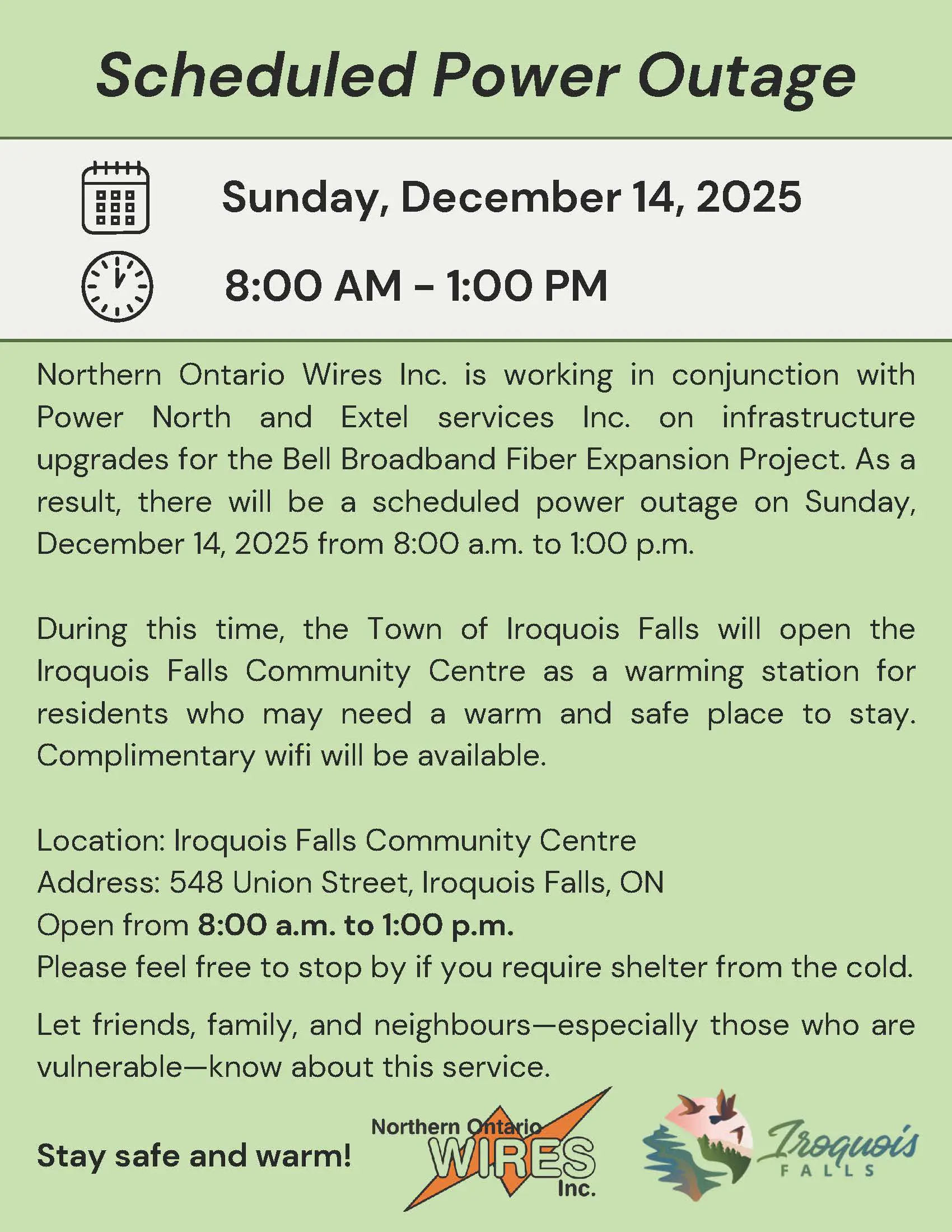 Notice of Scheduled Power Outage - December 14, 2025 | Town of Iroquois ...