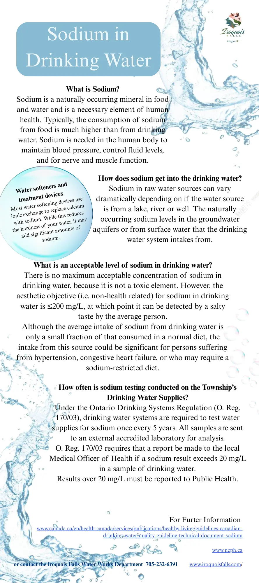 Notice - Sodium in Drinking Water | Town of Iroquois Falls